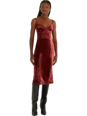 Farm Rio Cut-out Flowers Sleeveless Midi Dress - Burgundy
