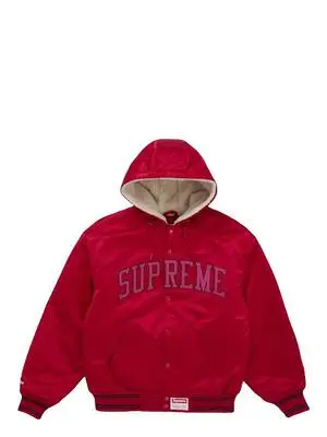 Supreme Mitchell & Ness Lined Hooded Satin Varsity Jacket Red