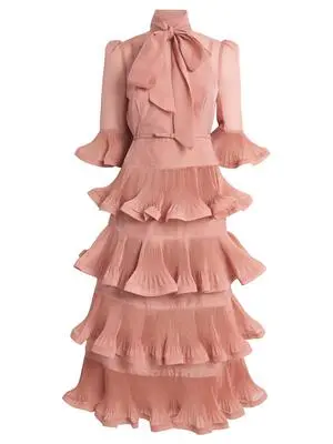 Zimmermann Tiered Midi Dress - Pink