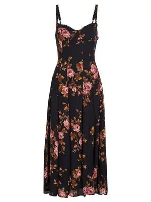 REFORMATION Floral-print Georgette Midi Dress - Black