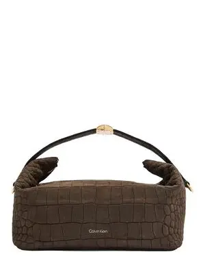 Calvin Klein Crocodile-effect Nubuck Top Handle Bag - Brown