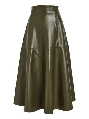 SKIIM Panelled Leather Midi Skirt - Khaki