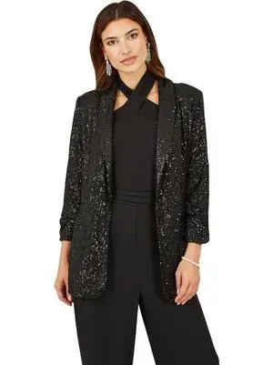 YUMI Sequin Blazer With Pockets - Black