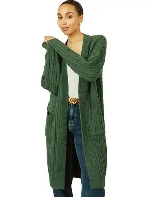 YUMI Cable Knit Long Sleeve Cardigan - Green