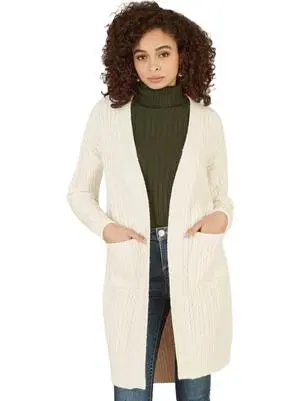 YUMI Cable Knit Long Sleeve Cardigan - Ivory