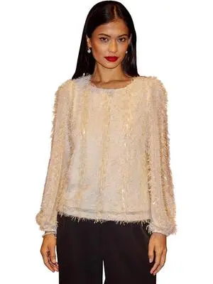 YUMI Sequin Long Sleeve Top - Ivory