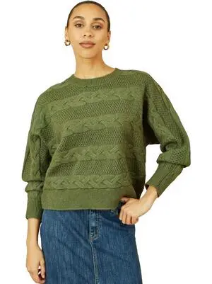 YUMI Cable Knit Relaxed Fit Jumper - Green