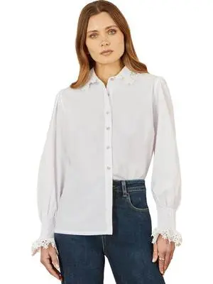 YUMI Lace Trim Cotton Shirt