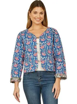 YUMI Reversible Floral Quilted Jacket - Blue/green