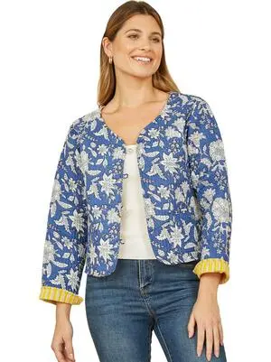 YUMI Reversible Floral Quilted Jacket - Blue/yellow