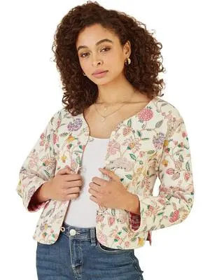YUMI Reversible Floral Quilted Jacket - White/stripe