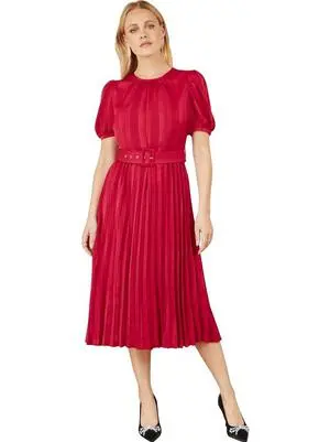 YUMI Satin Striped Midi Dress - Red