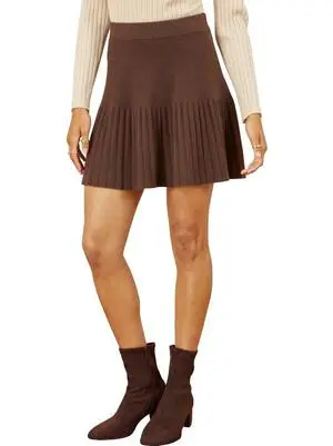 YUMI Knitted Pleated Mini Skirt - Brown
