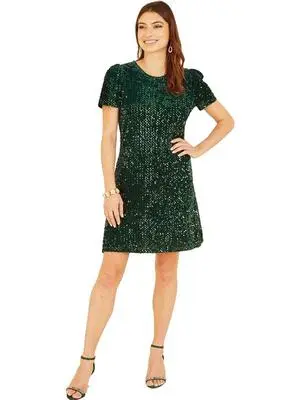 YUMI Sequin Tunic Mini Dress - Green
