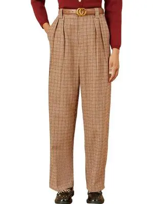 YUMI Check Wide Leg Trousers - Brown