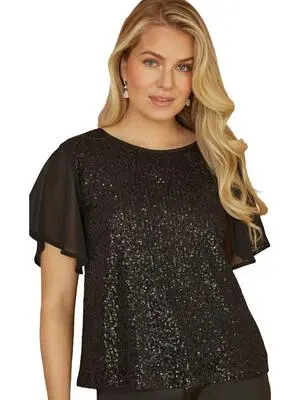 YUMI Sequin Short Sleeve Top