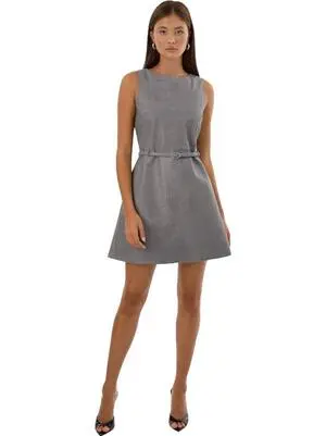 LAMARQUE LAMARQUE Hilma Leather Shift Dress Grey Weave