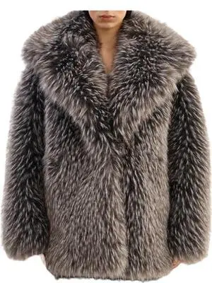 LAMARQUE Finaya Oversized Faux Fur Coat - Black/grey