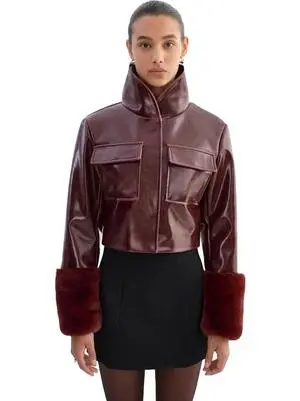 LAMARQUE Hedda Cropped Faux Leather Jacket - Bordeaux