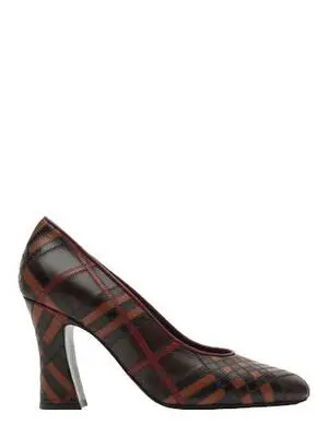 Burberry Check Leather Trinket Pumps - Mahogany Red