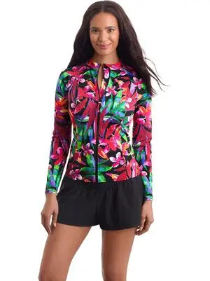 SHAPESOLVER SPORT Long Sleeve Full Zip Sunshirt - Secret Jungle