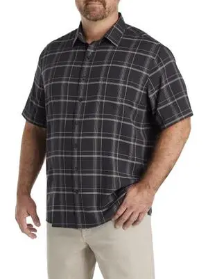 SYNRGY Big & Tall Plaid Microfiber Sport Shirt - Black
