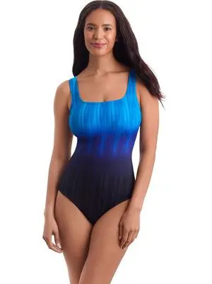 SHAPESOLVER SPORT Scoopneck Tank One-piece Swimsuit Chlorine Resistant - Blue Crystal Clear