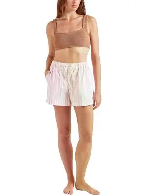Hunza G Striped Logo-embroidered Shorts - Pink