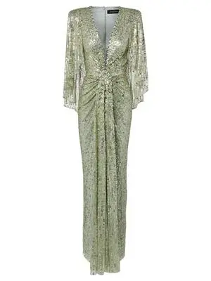 Jenny Packham Carrie Caped Embellished Gown - Green