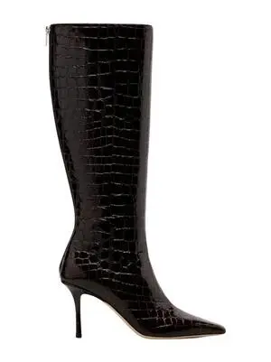 JIMMY CHOO Agathe 85 Croc-effect Leather Knee-high Boots - Brown