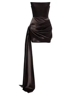Alex Perry Draped Satin Bustier Dress - Brown