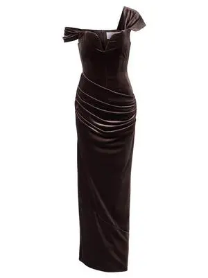 Alex Perry Draped Velvet Gown - Brown