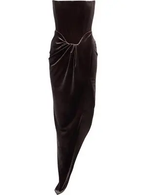 Alex Perry Draped Velvet Bustier Dress - Brown
