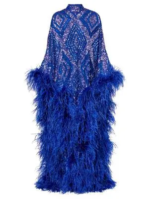 TALLER MARMO Casta Diva Follies Sequined Tulle Kaftan - Blue