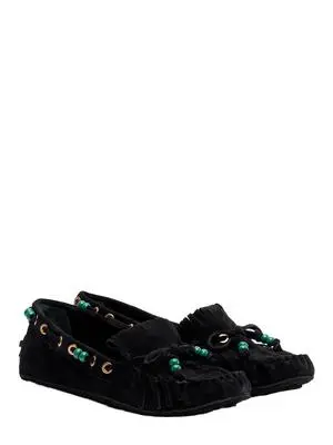 Farm Rio Beaded Suede Boat Shoes - Black