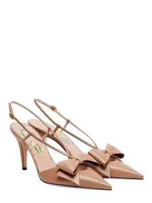 Valentino Garavani Bowow 85 Leather Slingback Pumps - Pink