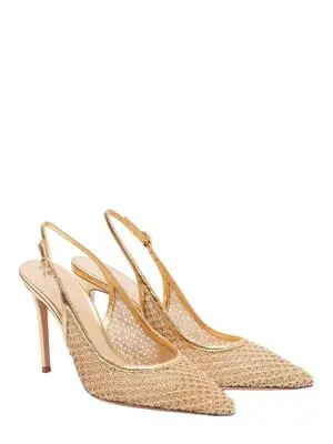 GIANVITO ROSSI Itaca 95 Leather-trimmed Slingback Pumps - Gold