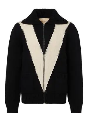 Valentino Garavani Intarsia Virgin Wool Zip-up Cardigan - Black