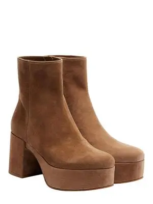 GIANVITO ROSSI 35 Suede Platform Ankle Boots - Beige