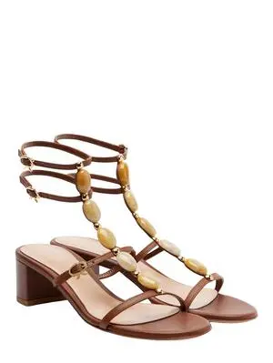 GIANVITO ROSSI Shanti 45 Embellished Leather Sandals - Brown
