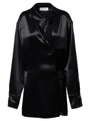 Attico Satin Shirt Dress - Black