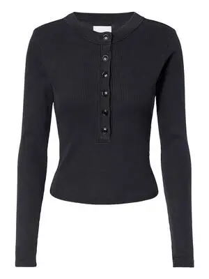 Citizens Of Humanity Varra Ribbed-Knit Henley Shirt Grey