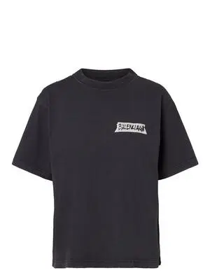 Balenciaga Logo Distressed Cotton Jersey T-shirt - Black