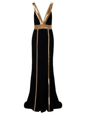 Costarellos Embellished Crêpe Gown - Black
