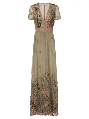 Costarellos Floral Embellished Gown - Green