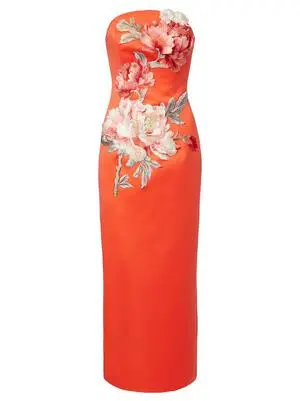 LEO LIN Ava Floral-appliqué Satin Corset Gown - Orange