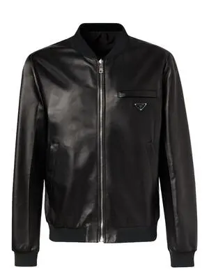 Prada Leather Bomber Jacket - Black