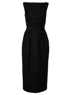 Erdem Pinstripe Wool Lamé Midi Dress - Black