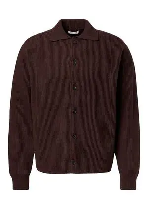 Auralee Ribbed Wool Cardigan - Brown