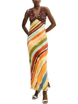 NEVER FULLY DRESSED Embellished V-neck Maxi Dress - Orange